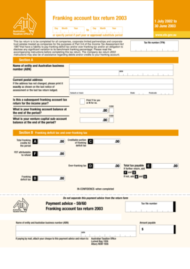 Fillable Online ato gov Franking account tax return 2003 - Australian ...