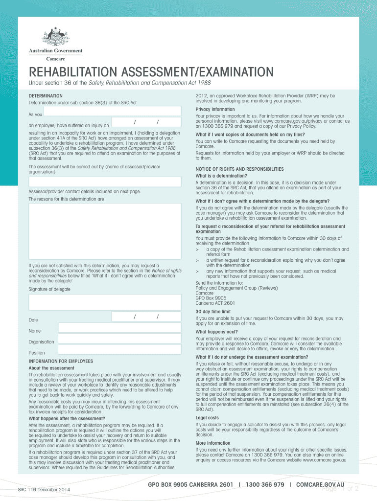 Fillable Online Rehabilitation assessmentexamination Rehabilitation Fax ...