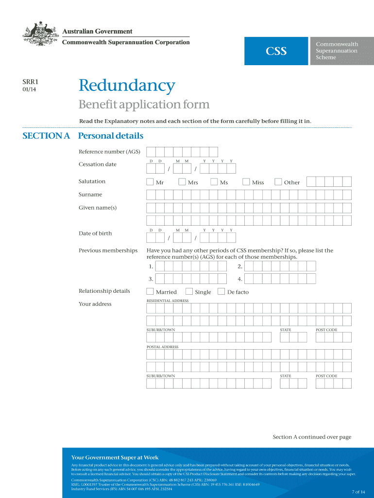 Fillable Online css gov CSS Redundancy Benefit application form Fax ...