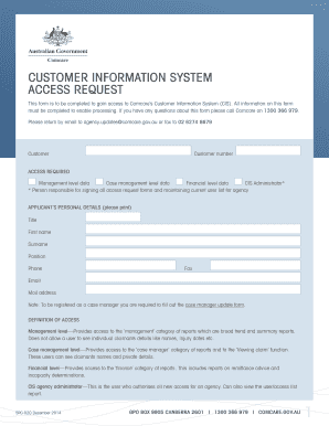 Fillable Online Customer information system access request - Comcare ...
