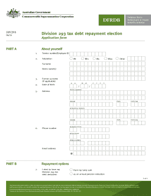 Fillable Online dfrdb gov DIV293 06/15 Division 293 tax debt repayment ...
