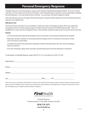 Fillable Online firsthealth Personal Emergency Response - FirstHealth ...