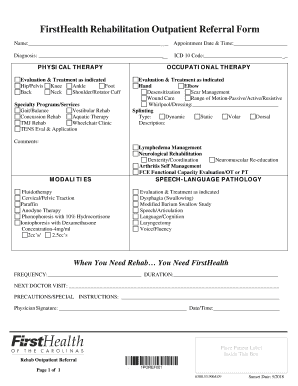 Fillable Online firsthealth FirstHealth Rehabilitation Outpatient ...