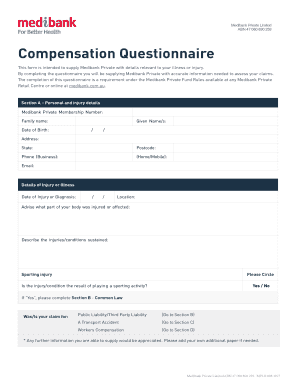 Fillable Online 1-Compensation Questionnaire general - Medibank Fax ...