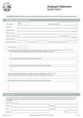 Fillable Online Employer Statement Death Claim - MilitarySuper Fax ...
