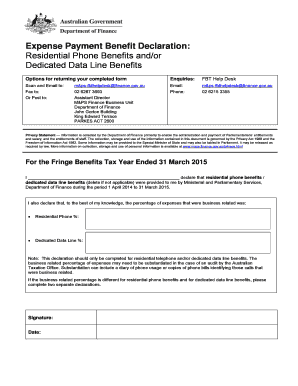 Fillable Online Expense Payment Benefit Declaration - Residential Phone ...