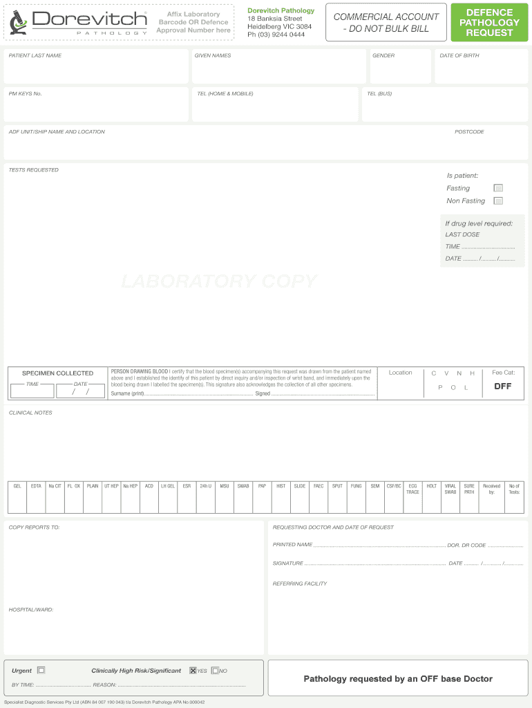Fillable Online LABORATORY COPY - Medibank Health Solutions Fax Email ...