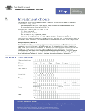 Fillable Online PSSap F1 06/15 Public Sector Superannuation ...