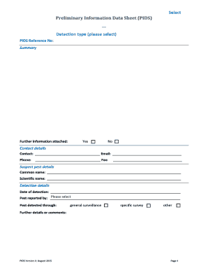 Fillable Online Preliminary Information Data Sheet PIDS Fax Email Print ...