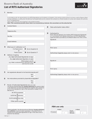 Fillable Online Reserve Bank of Australia List of RITS Authorised Fax Email Print - pdfFiller