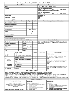 Fillable Online Latest TIA referral bformb - Royal Shrewsbury Hospitals ...