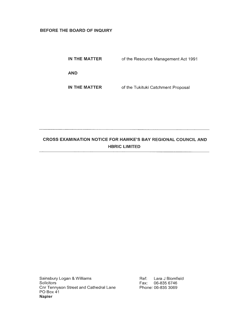 Fillable Online epa govt Of the Tukituki Catchment Proposal Fax Email ...