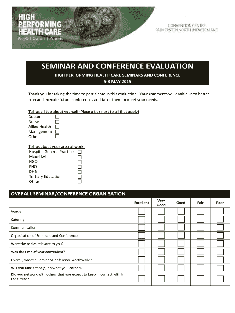 Fillable Online midcentraldhb govt SEMINAR AND CONFERENCE EVALUATION ...