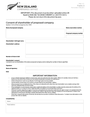 Fillable Online Form 3 - Consent of shareholder or shareholders of ...