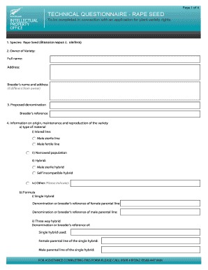 Fillable Online TECHNICAL QUESTIONNAIRE - RAPE SEED Fax Email Print - pdfFiller