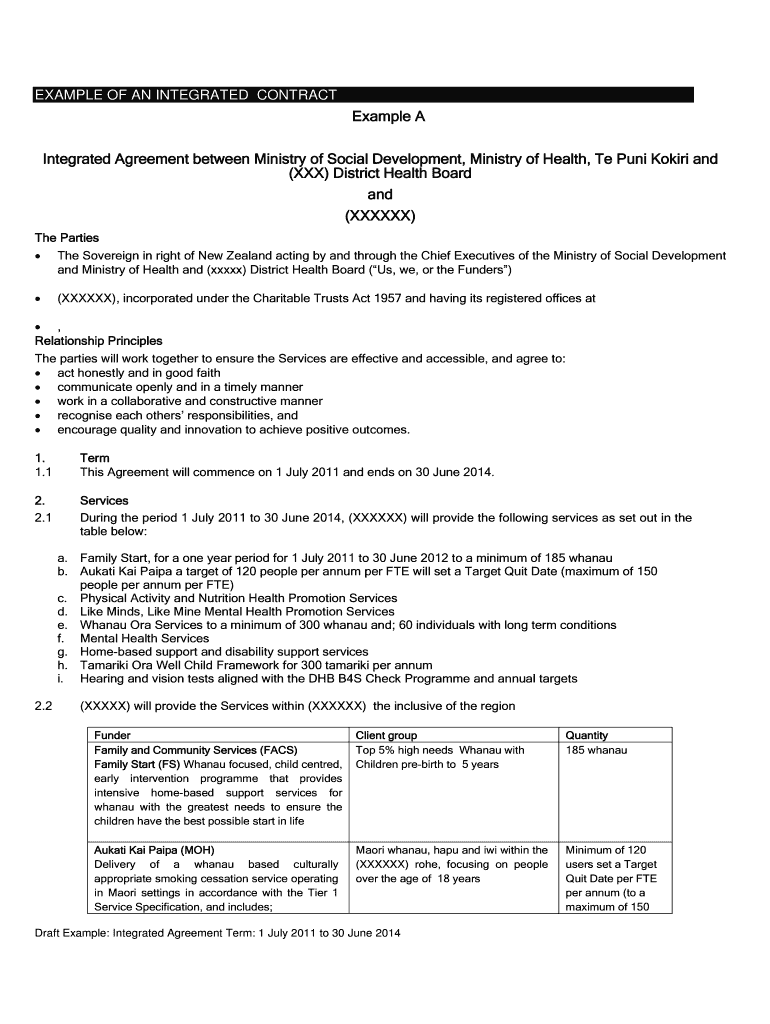 Fillable Online familyservices govt Integrated Contracting - Example A ...