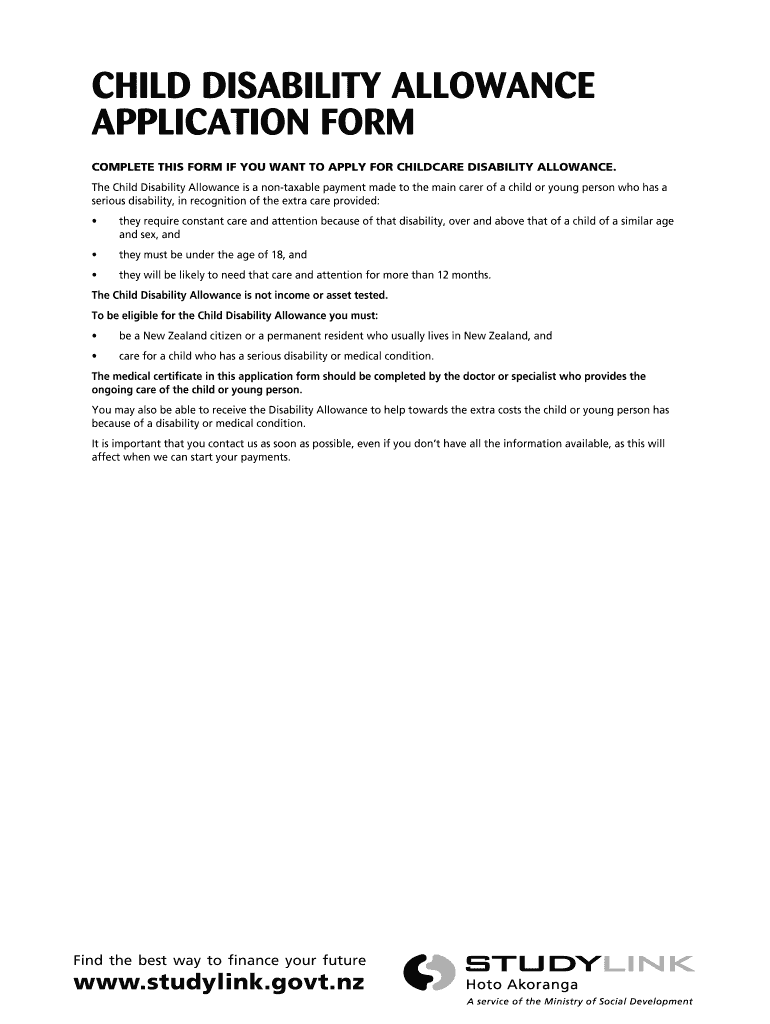 Fillable Online CHILD DISABILITY ALLOWANCE Fax Email Print - pdfFiller