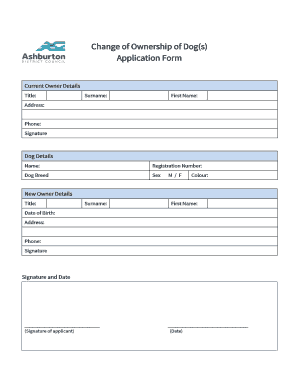 Fillable Online ashburtondc govt Change of Ownership of Dogs ...