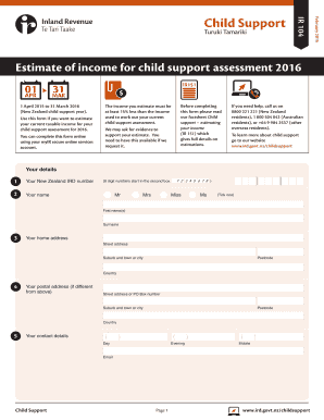 Fillable Online ird govt Estimate of income for child support ...