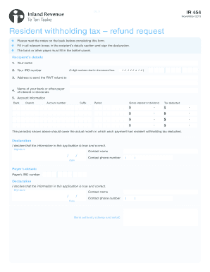 Fillable Online ird govt Resident withholding tax refund request Fax ...