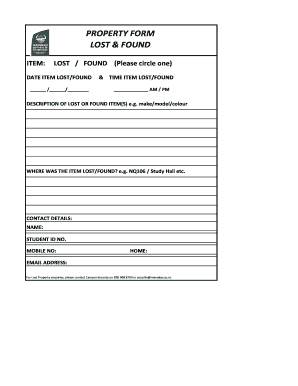 Fillable Online PROPERTY FORM LOST FOUND Fax Email Print - pdfFiller