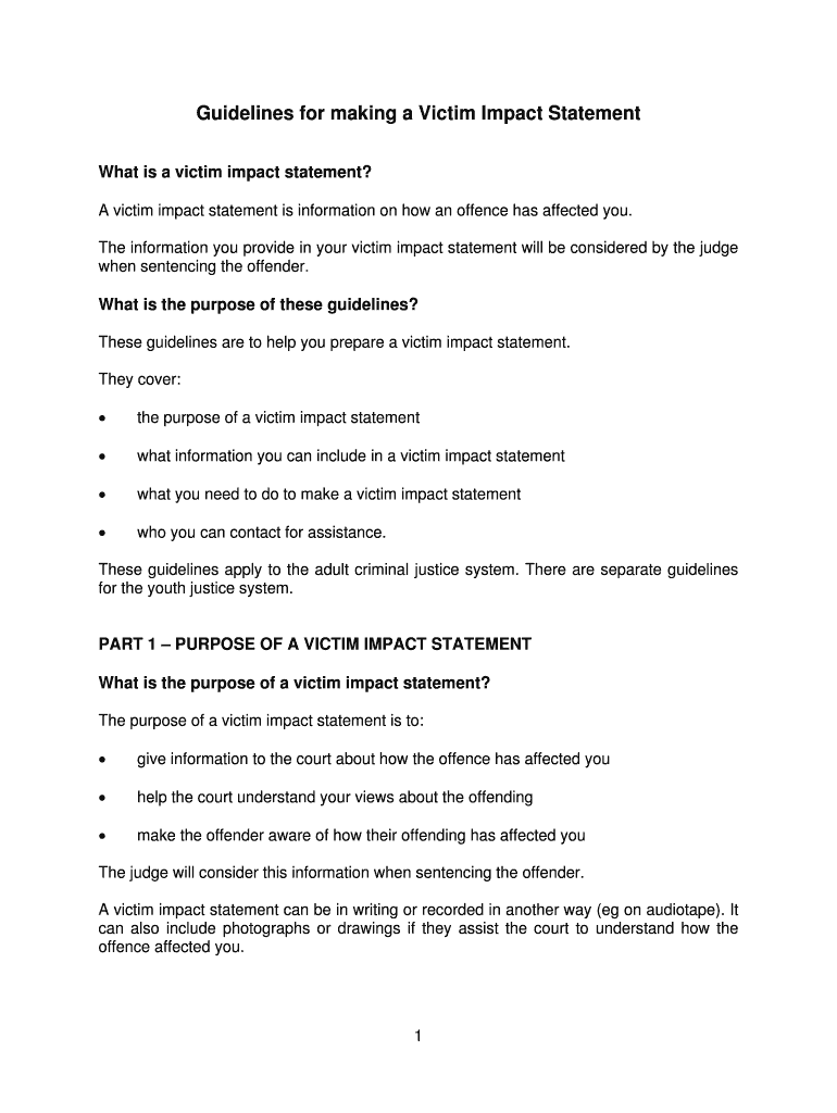 Fillable Online Guidelines for making a Victim Impact Statement Fax ...