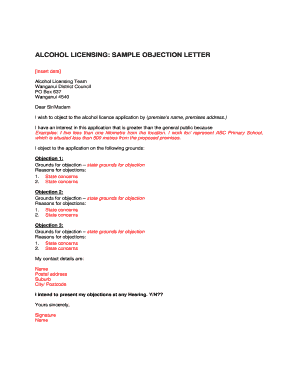 Fillable Online ALCOHOL LICENSING SAMPLE OBJECTION LETTER Fax Email ...