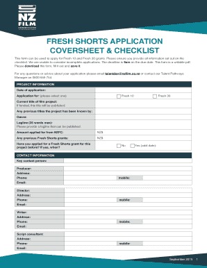 Fillable Online FRESH SHORTS APPLICATION COVERSHEET CHECKLIST - nzfilmconz Fax Email Print ...