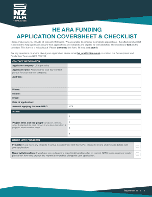 Fillable Online HE ARA FUNDING APPLICATION COVERSHEET CHECKLIST Fax ...