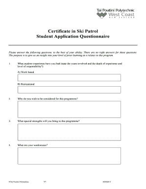 Fillable Online Certificate in Ski Patrol Student Application ...