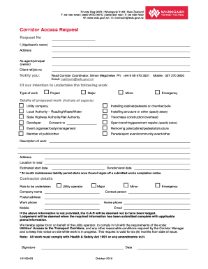 Fillable Online wdc govt Corridor access request corridor access ...