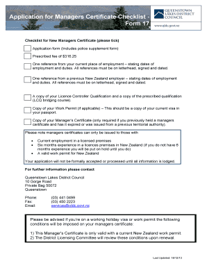 Fillable Online Application for Managers Certificate Checklist - Form ...