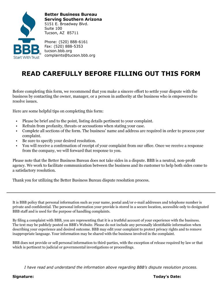 Fillable Online bbb READ CAREFULLY BEFORE FILLING OUT THIS FORM Fax ...