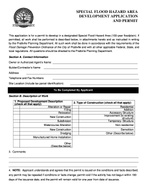 Fillable Online SPECIAL FLOOD HAZARD AREA DEVELOPMENT APPLICATION AND ...