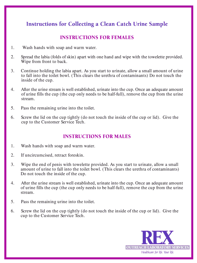 Fillable Online Instructions for Collecting a Clean Catch Urine Sample ...