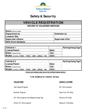 Fillable Online wellspan Vehicle Registration Form - wellspanorg Fax ...