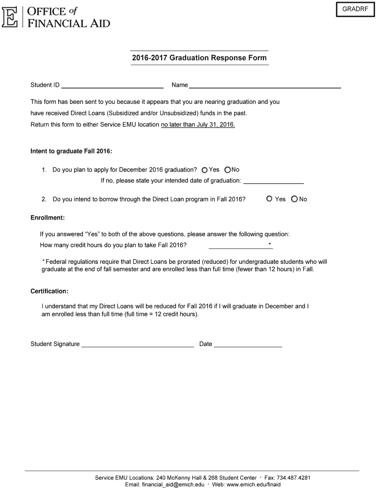 Fillable Online emich 2016-2017 Graduation Response Form - emichedu Fax ...