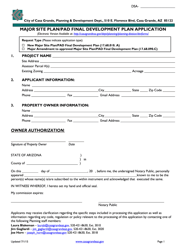 Fillable Online DSA City of Casa Grande, Planning & Fax Email Print ...