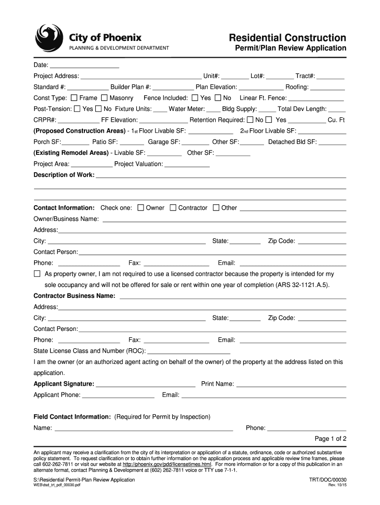 Fillable Online phoenix PermitPlan Review Application Fax Email Print ...