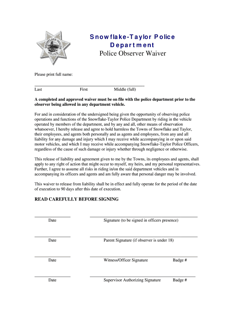 Fillable Online sjaz Snowflake-Taylor Police Department Police Observer ...