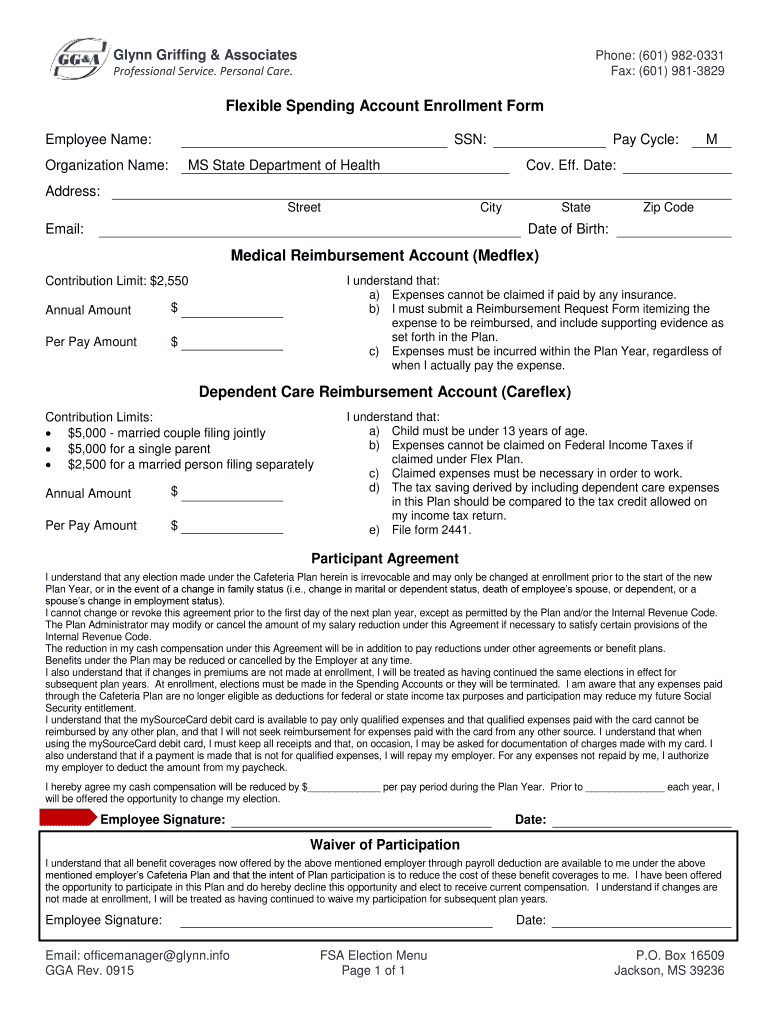 Fillable Online glynn Flexible Spending Account Enrollment bFormb Medical bb Fax Email Print ...