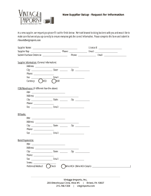 Fillable Online New Supplier Setup - Request for Information Fax Email ...