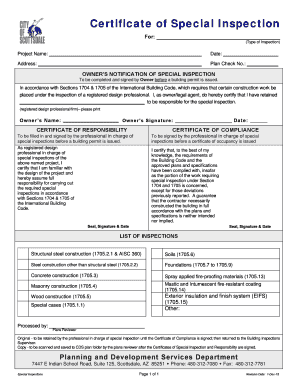 Fillable Online scottsdaleaz Certificate of Special Inspections Form ...