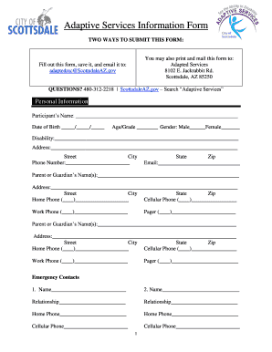Fillable Online scottsdaleaz Adaptive Services Information Form ...