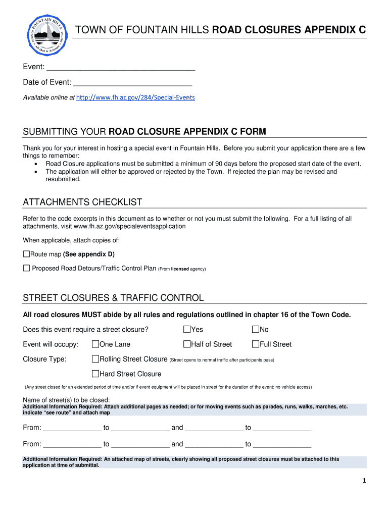 Fillable Online fh az TOWN OF FOUNTAIN HILLS ROAD CLOSURES APPENDIX C Fax Email Print - pdfFiller