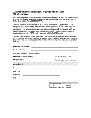 Fillable Online scottsdaleaz Arizona State Retirement System - Return ...