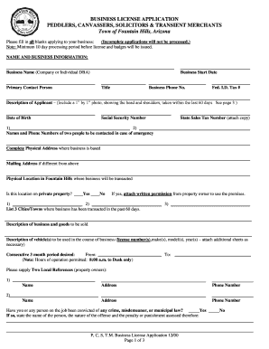 Fillable Online fh az BUSINESS LICENSE APPLICATION PEDDLERS CANVASSERS ...