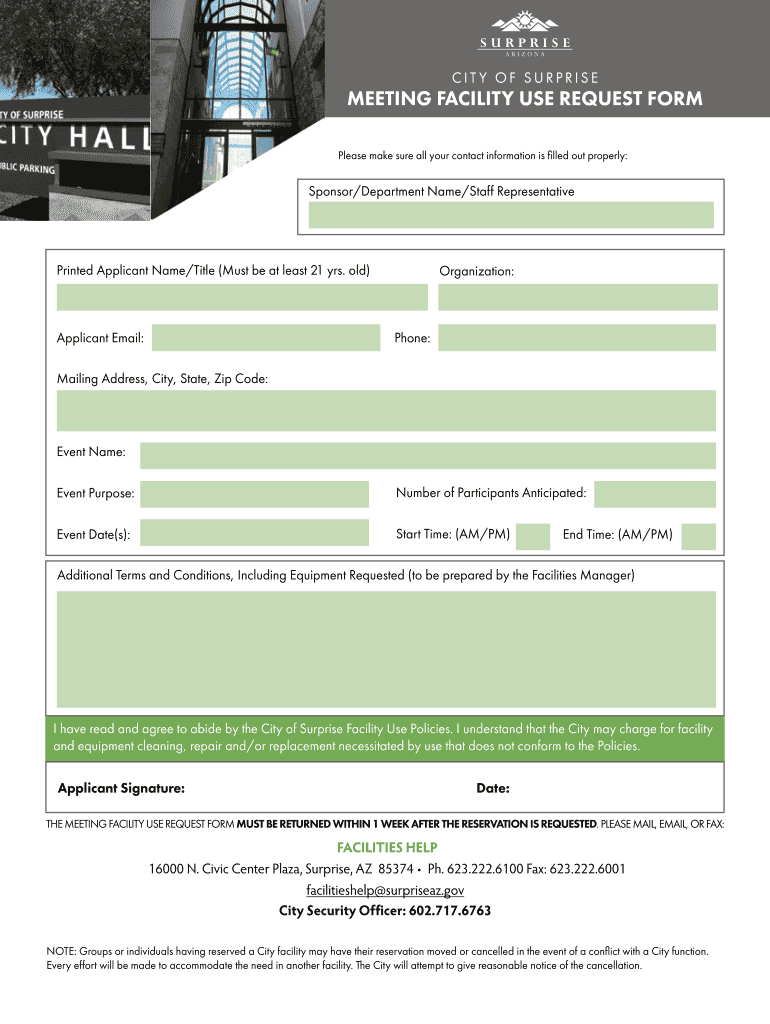 Fillable Online MEETING FACILITY USE REQUEST FORM - surpriseazgov Fax Email Print - pdfFiller