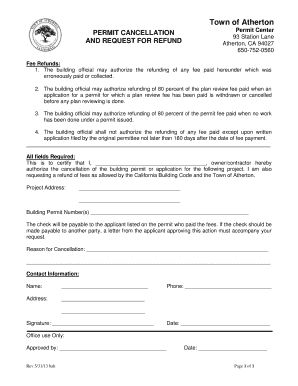 Fillable Online ci atherton ca PERMIT CANCELLATION Fax Email Print ...