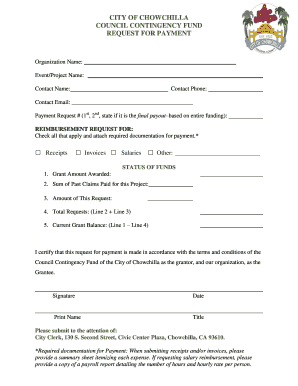 Fillable Online CITY OF CHOWCHILLA COUNCIL CONTINGENCY FUND REQUEST FOR ...